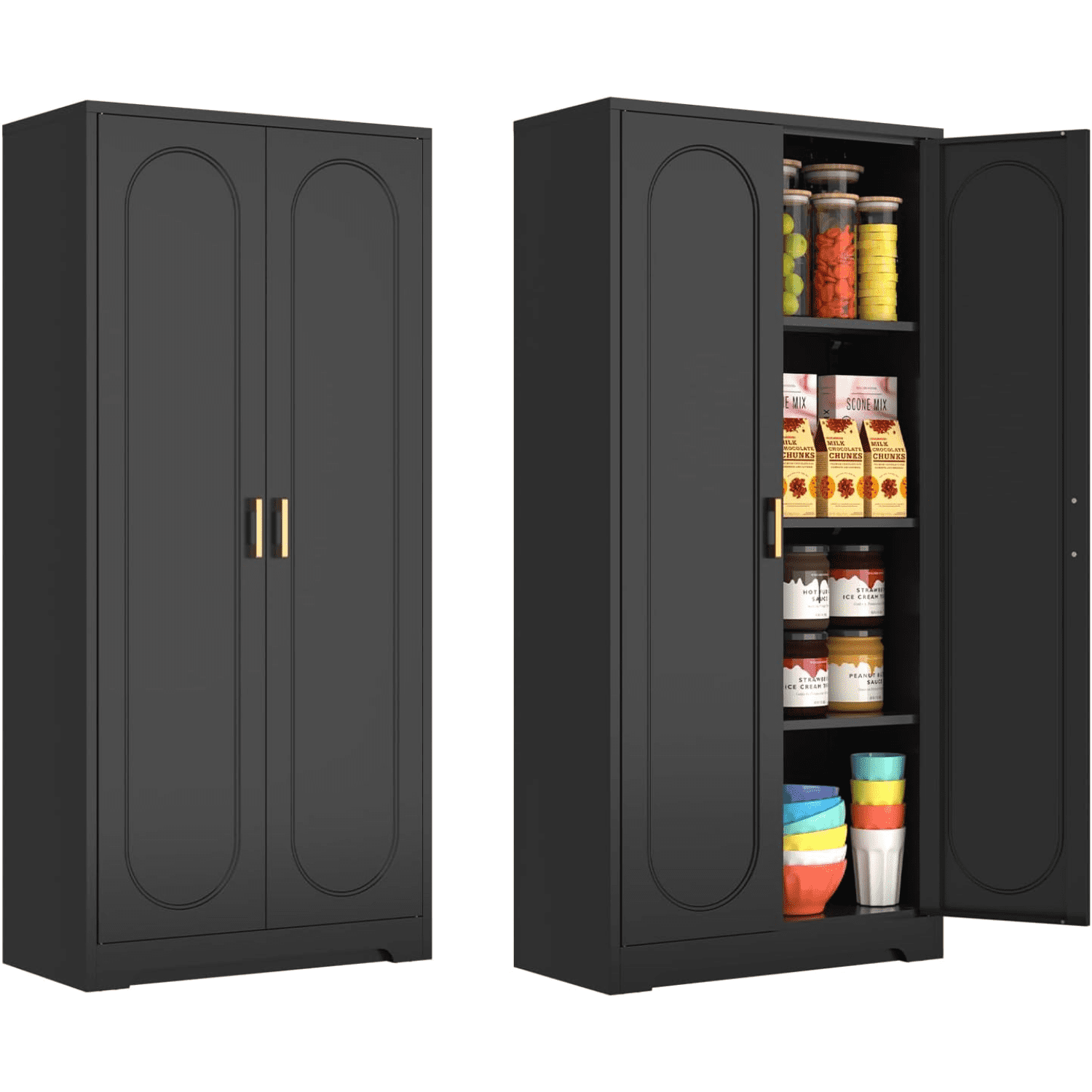 60" Tall Pantry Cabinet Metal Pantry Cabinet with Doors and Adjustable ...