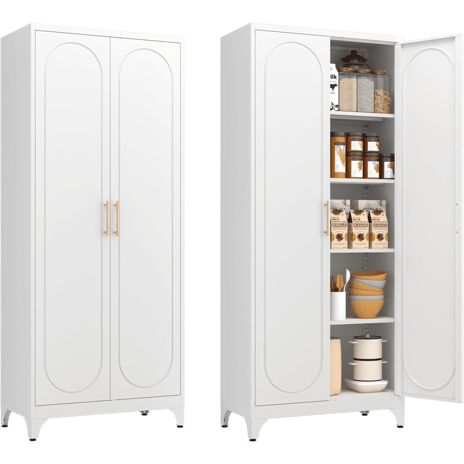 60" Tall Pantry Cabinet Metal Pantry Cabinet with Doors and Adjustable ...