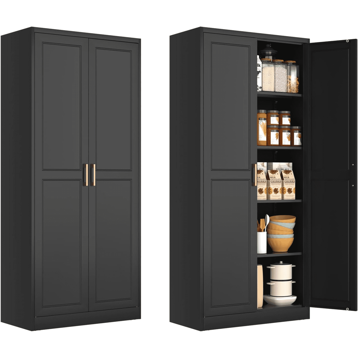 60" Tall Pantry Cabinet Metal Pantry Cabinet with Doors and Adjustable ...