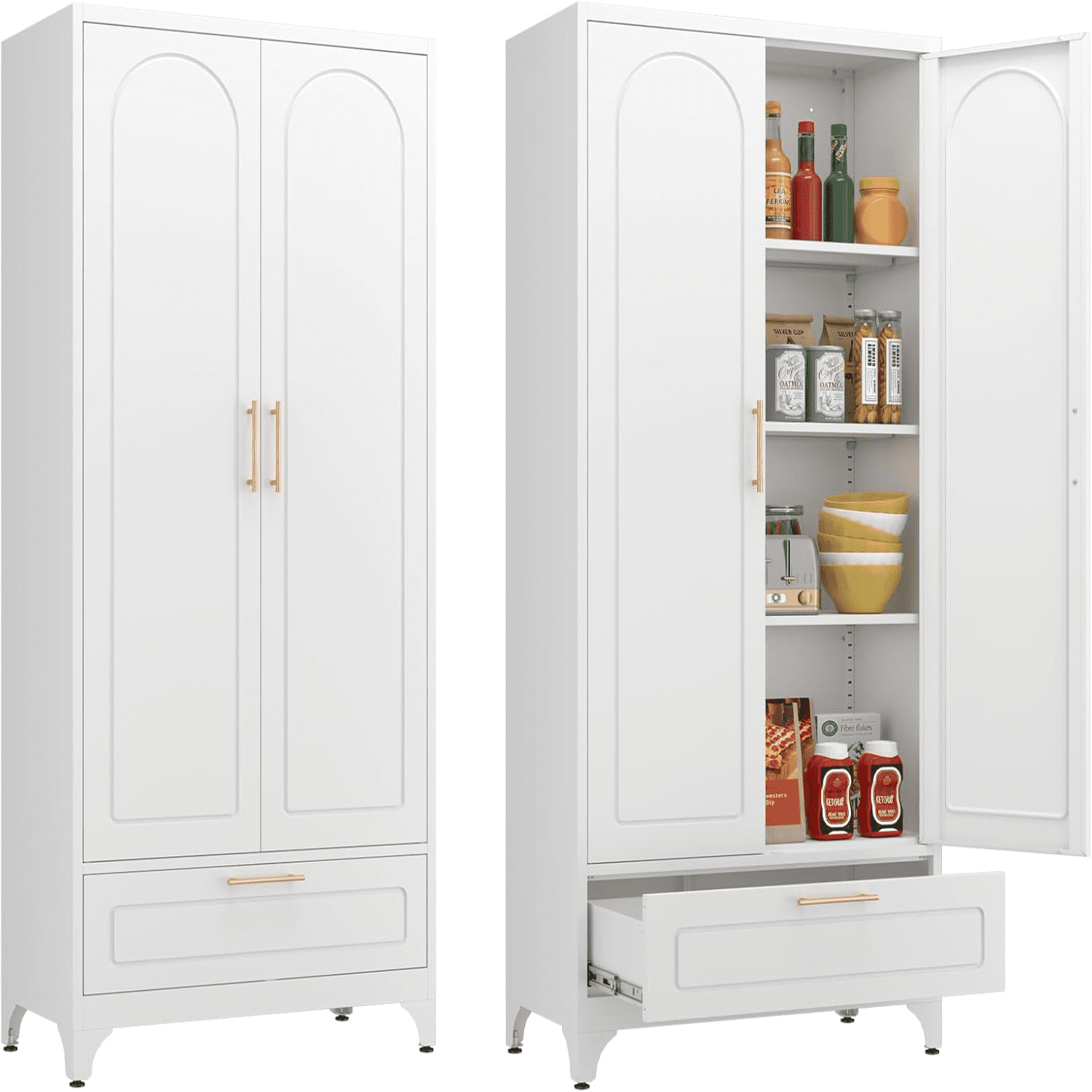 60" Tall Pantry Cabinet Metal Pantry Cabinet with Doors and Adjustable ...