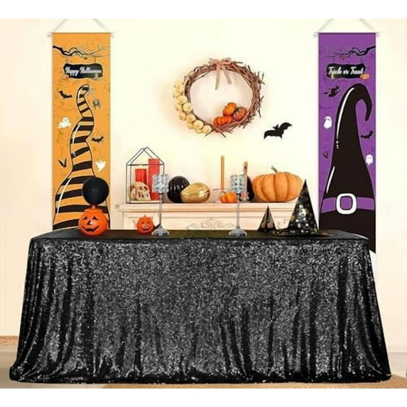 60" x 120" Black Sequin Tablecloth Rectangle for Wedding Birthday Party ...