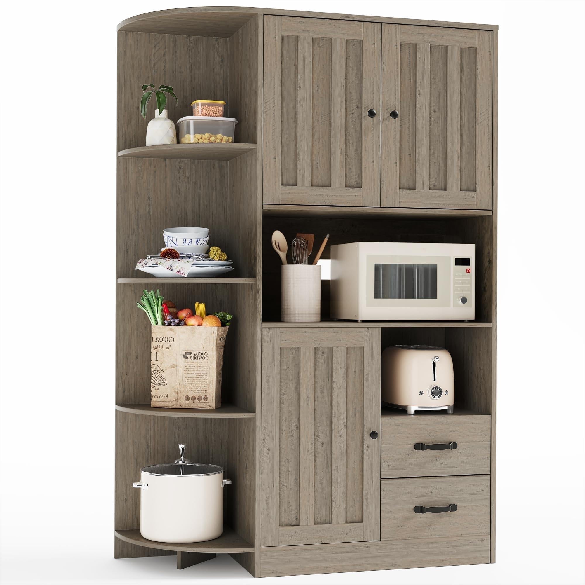 60.4"Kitchen Cabinet, Lofka Microwave Stand with Doors, 4 Tier Open ...