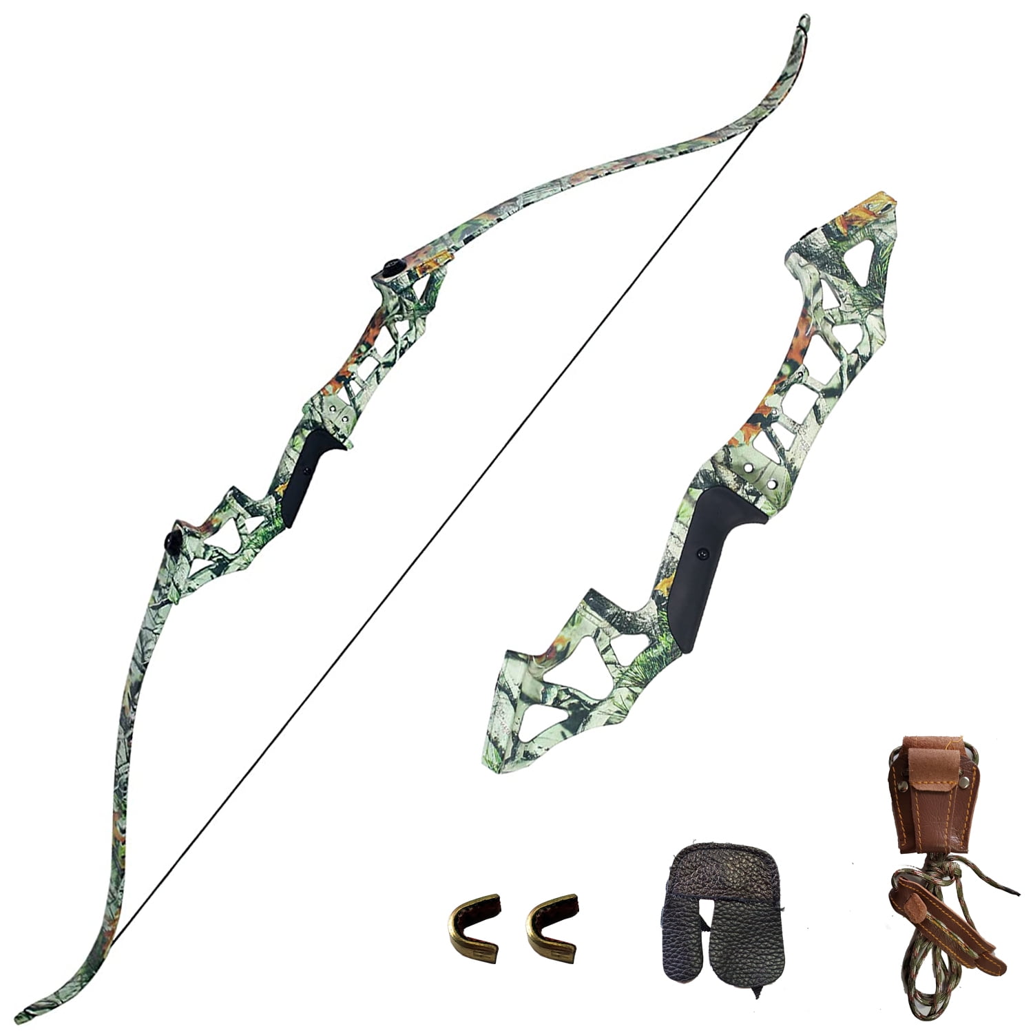 60" 40lbs Camo Metal Riser Recurve Bow for Outdoor Hunting, Right Hand ...