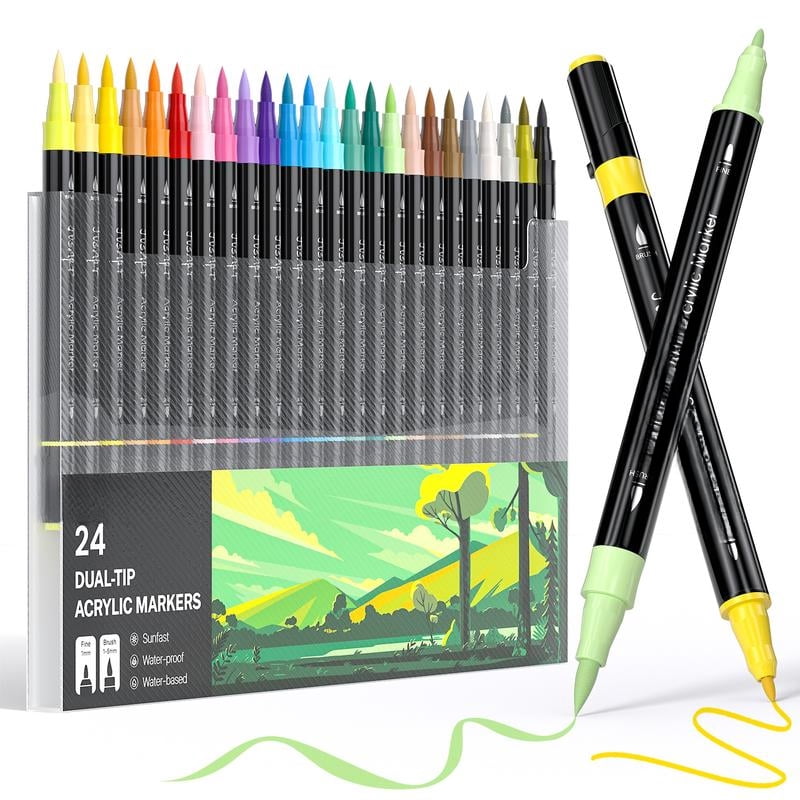 60/48/36/24 Colors Dual Tip Acrylic Paint Pens Markers, Brush and Fine ...