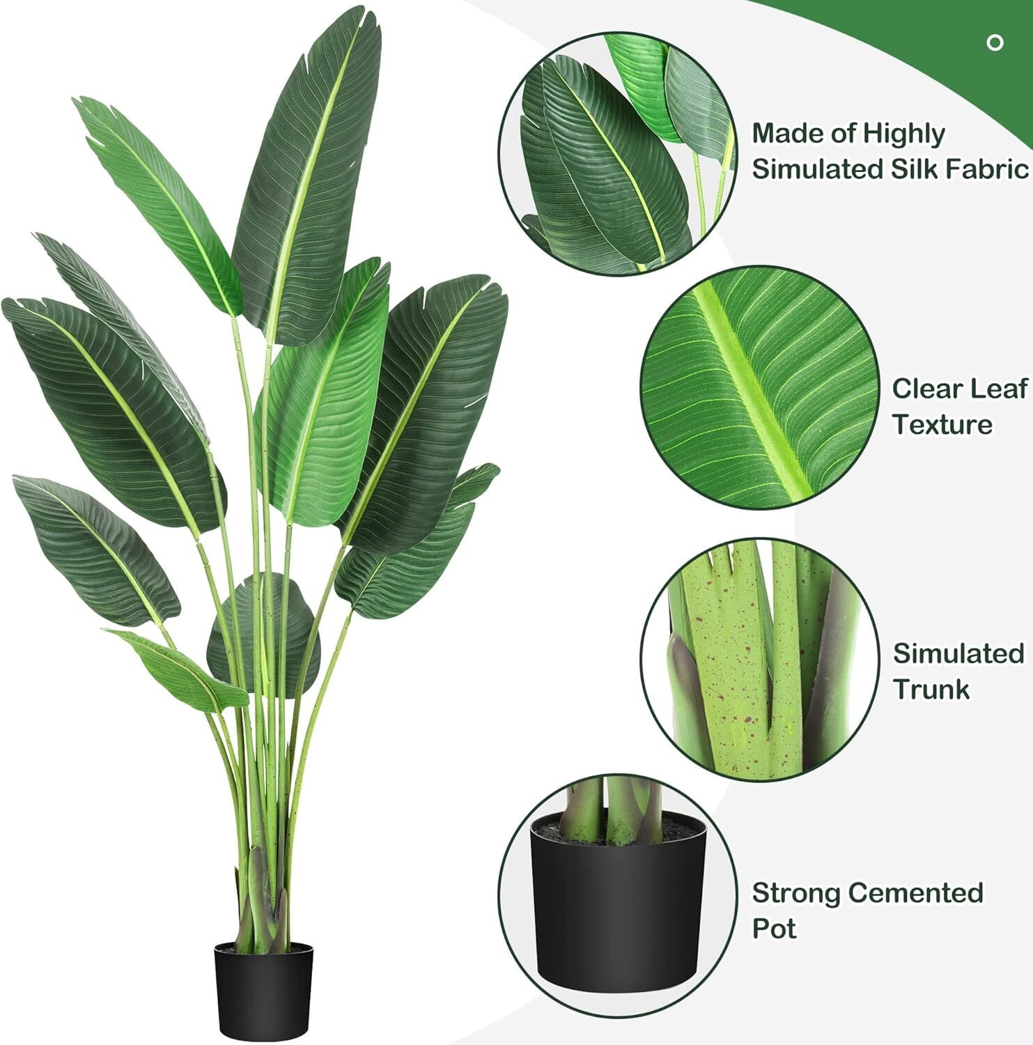 60/48 Inch Artificial Faux Banana Leaf Plant with Pot, 5 Feet ...