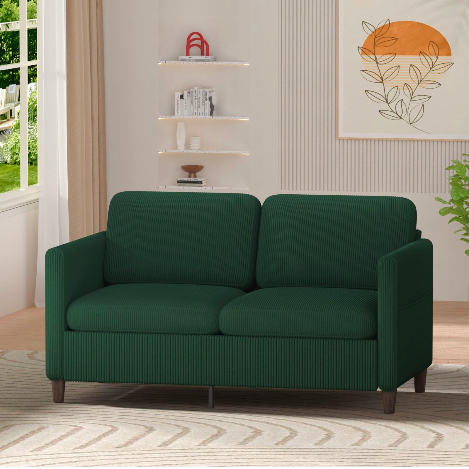 60.6" Corduroy Loveseat Sofa, Modern Comfy Couches with Side Pocket, 2 ...