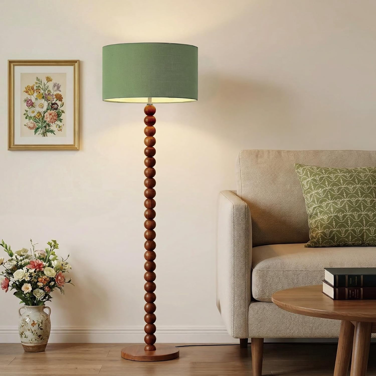 60.6-inch solid wood tripod floor lamp, with 15.7-inch large linen ...