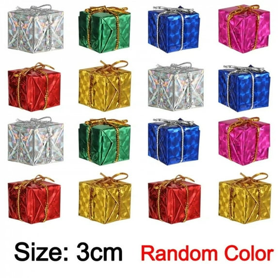 60/6Pcs Mini Xmas Ornaments Gifts Boxes Shiny Foil Wrapped Gift Boxes ...