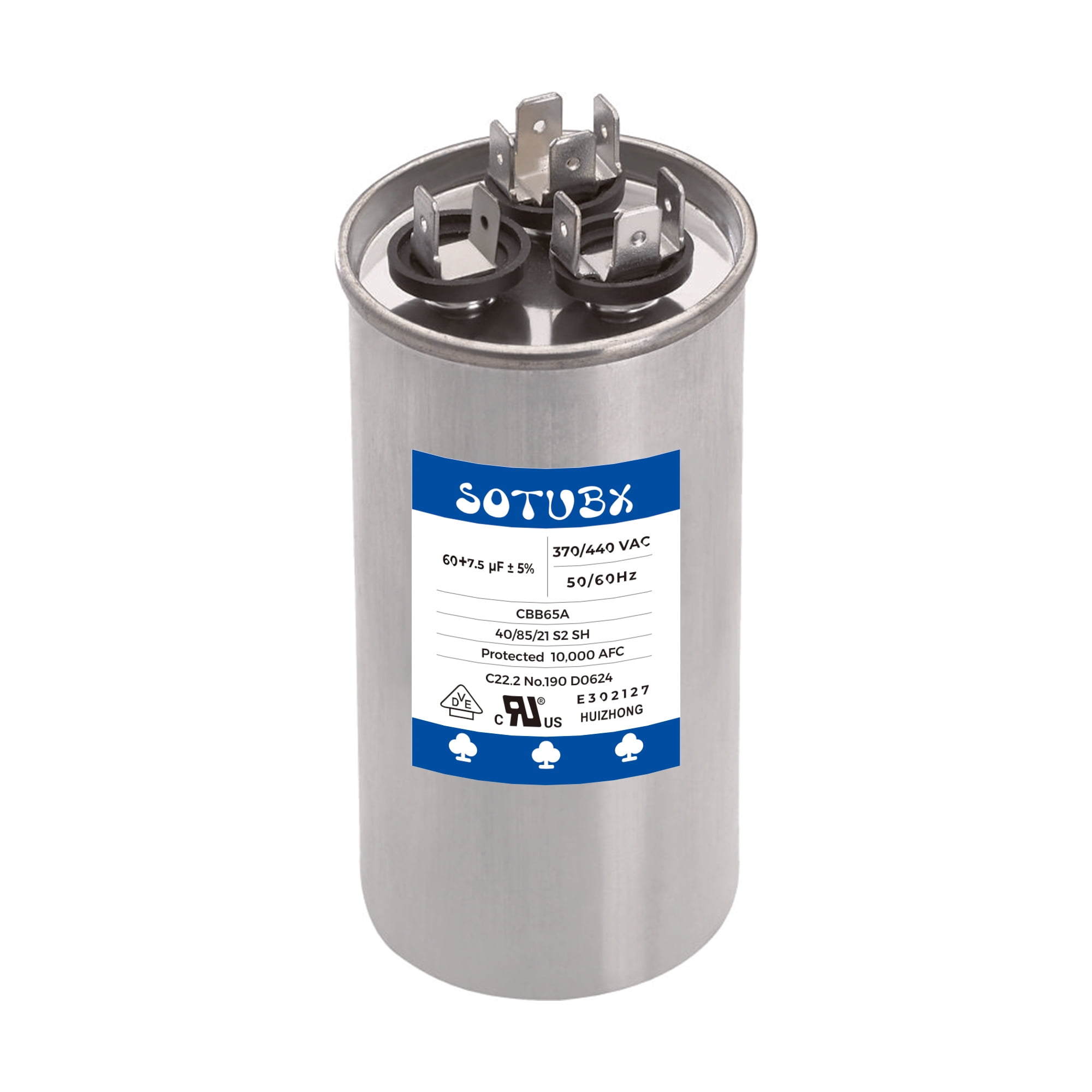 60+7.5 MFD 370/440VAC Round Motor Dual Run Capacitor 60+7.5 uF 370V or ...