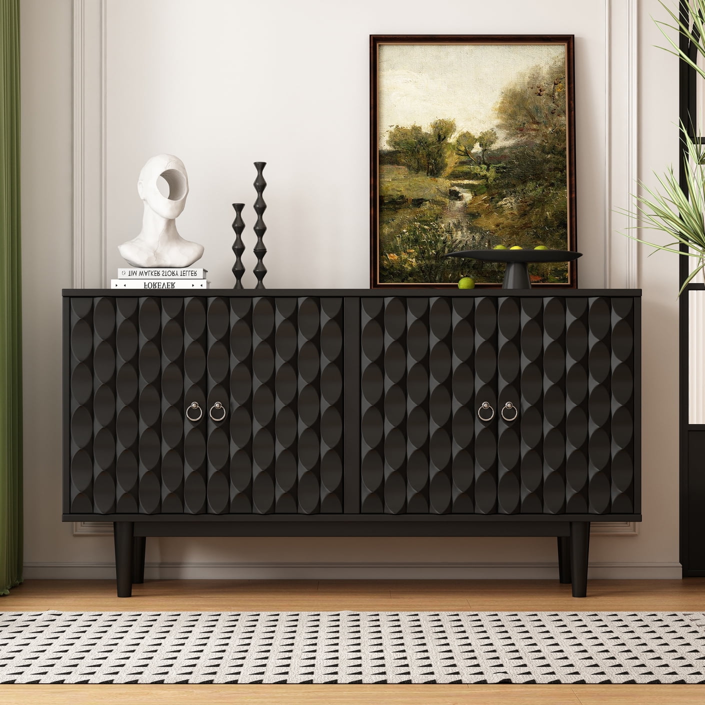 60.70" 4 Door Large Storage Buffet Sideboard with Adjustable Shelves ...