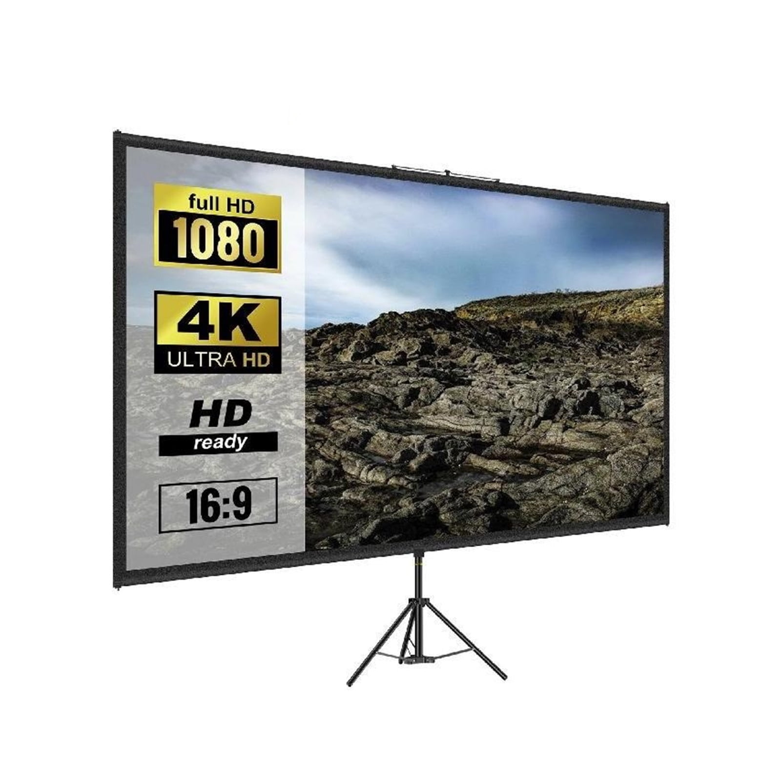 60 70 80 90 100 110 Inch Tripod Projector Screen W/ Stand 16:9 4K HD ...