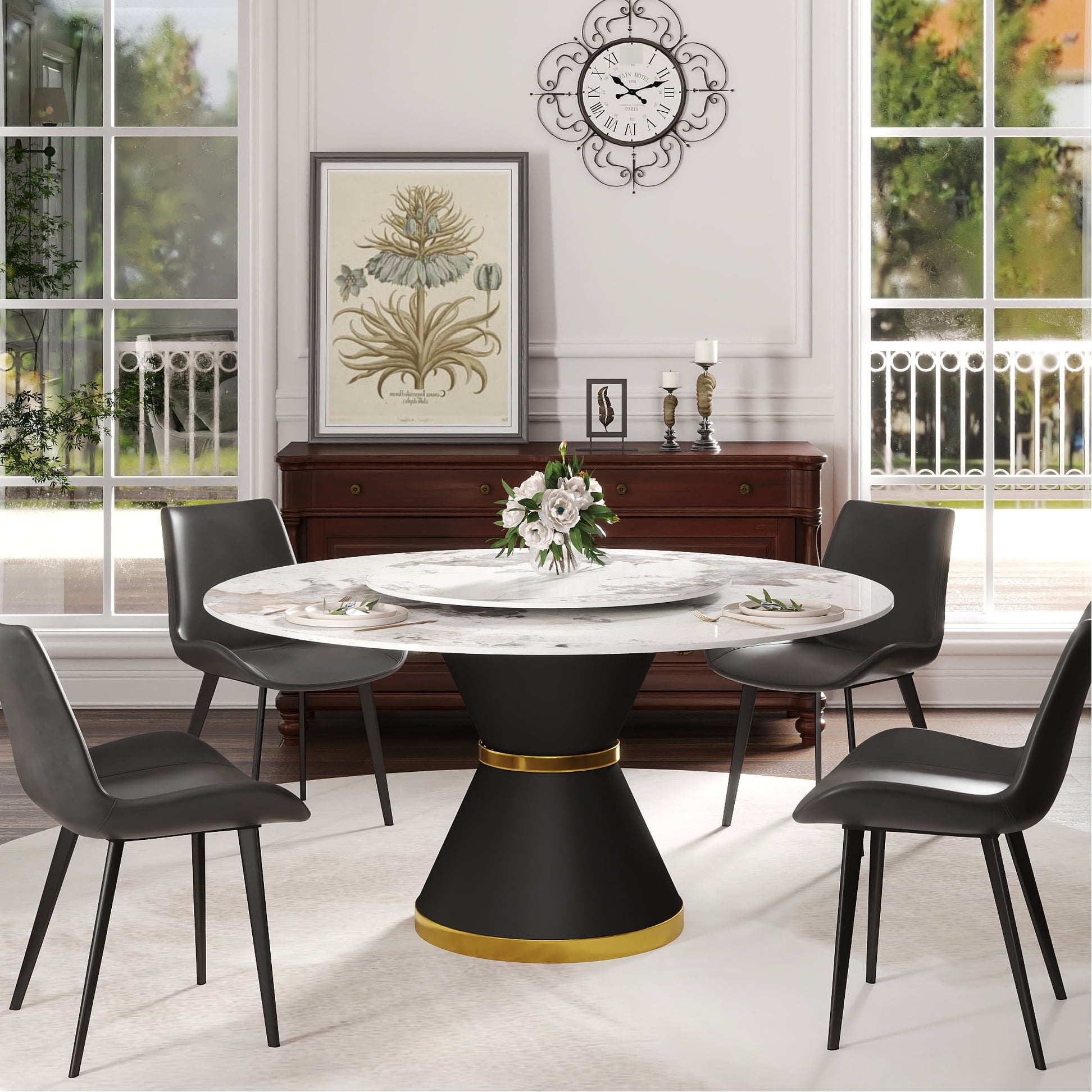 60.75" Round Sintered Stone Dining Table - 31.5" Turntable For 6-8 ...