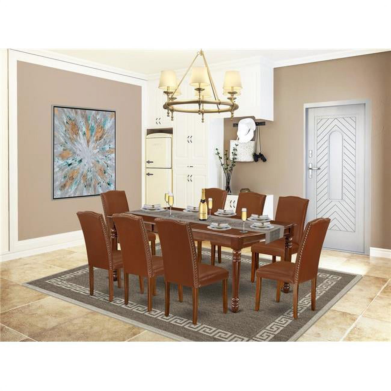 60-78 in. Dover Rectangle Dining Table with 18 in. Leaf & 8 Parson ...