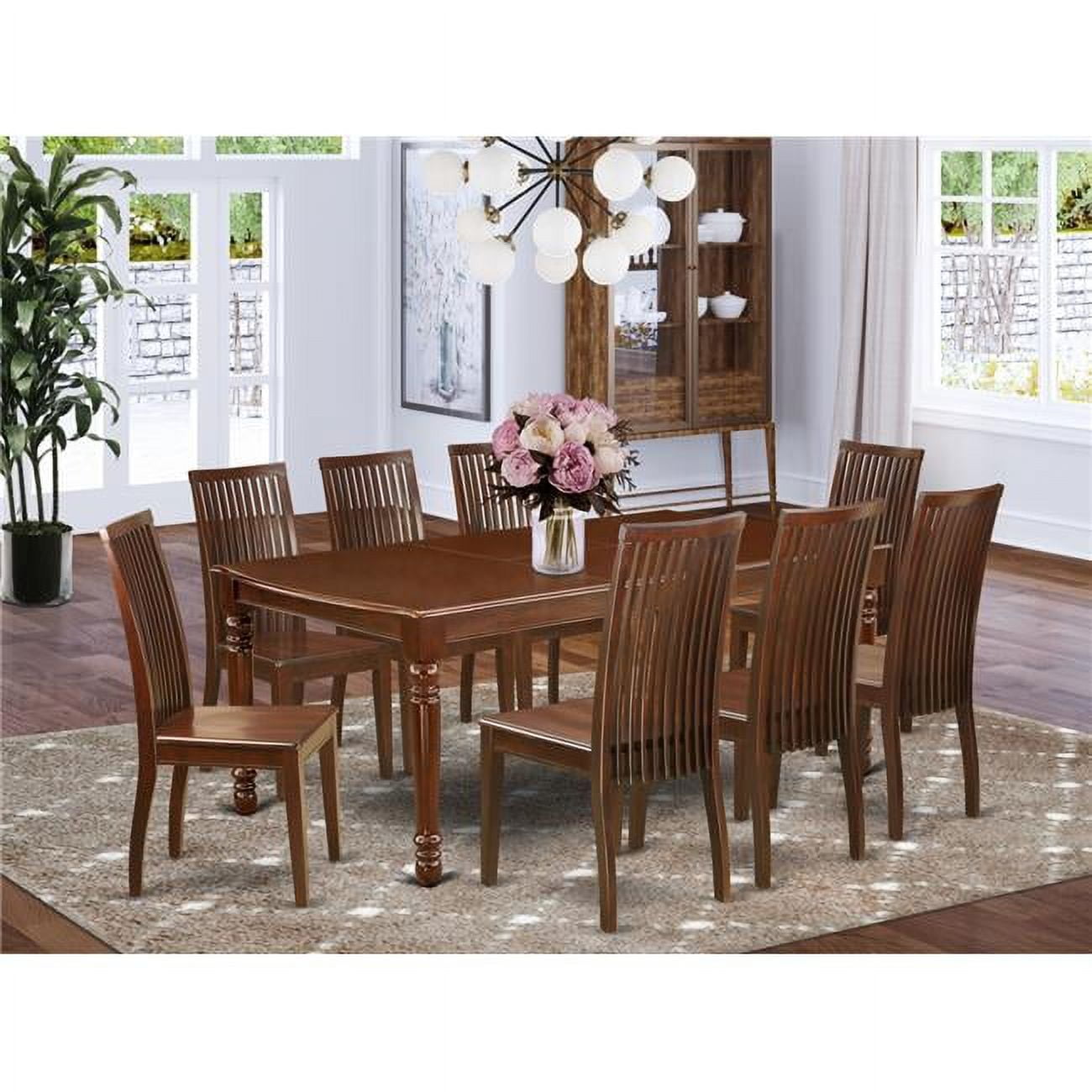 60-78 in. Dover Rectangle Dinner Table with 18 in. Leaf & Eight Wood ...