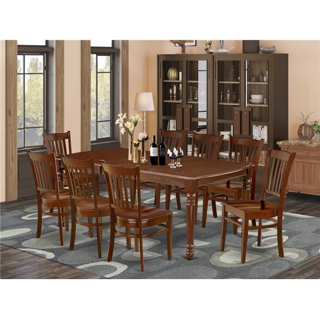 DOGR9-MAH-W 60-78in Extendable Dover Dining Table, 18in Butterfly Leaf, 8 Wood Chairs, Mahogany ...