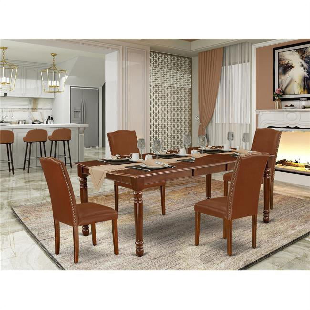 60-78 in. Dover Rectangular Table with 18 in. Leaf & Four Parson Chair ...
