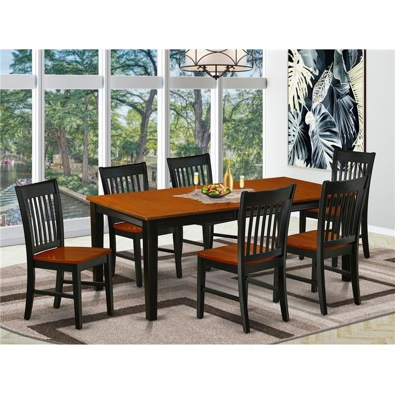 60-78 in. Quincy Rectangle Dining Table with 18 in. Leaf & 6 Wood Seat ...