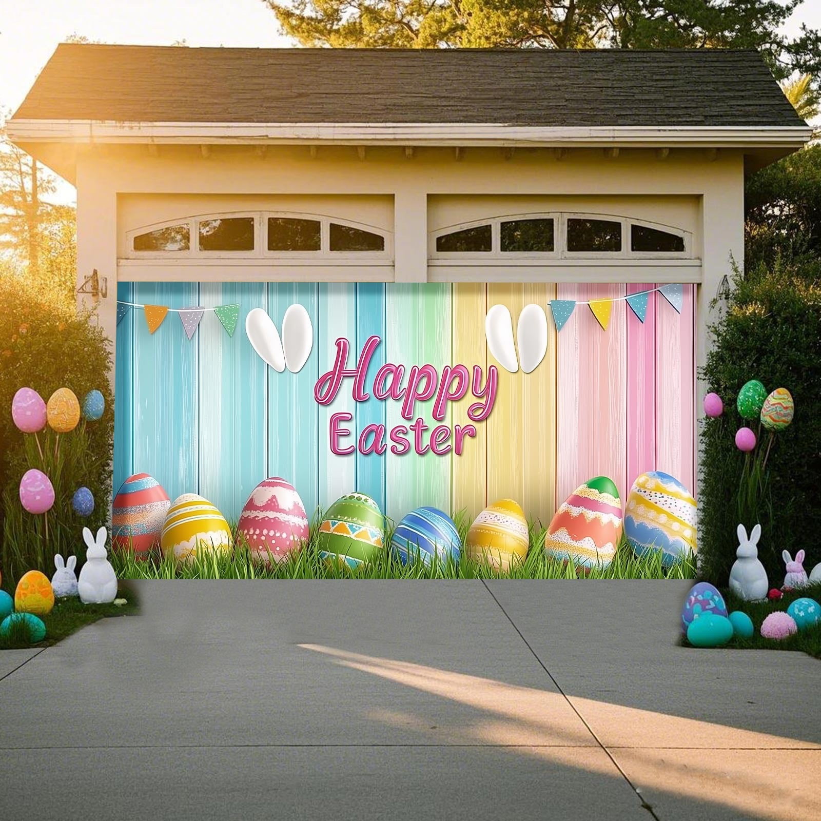 60*79inch Easter Garage Door Decoration Happy Easter Garage Door Banner ...