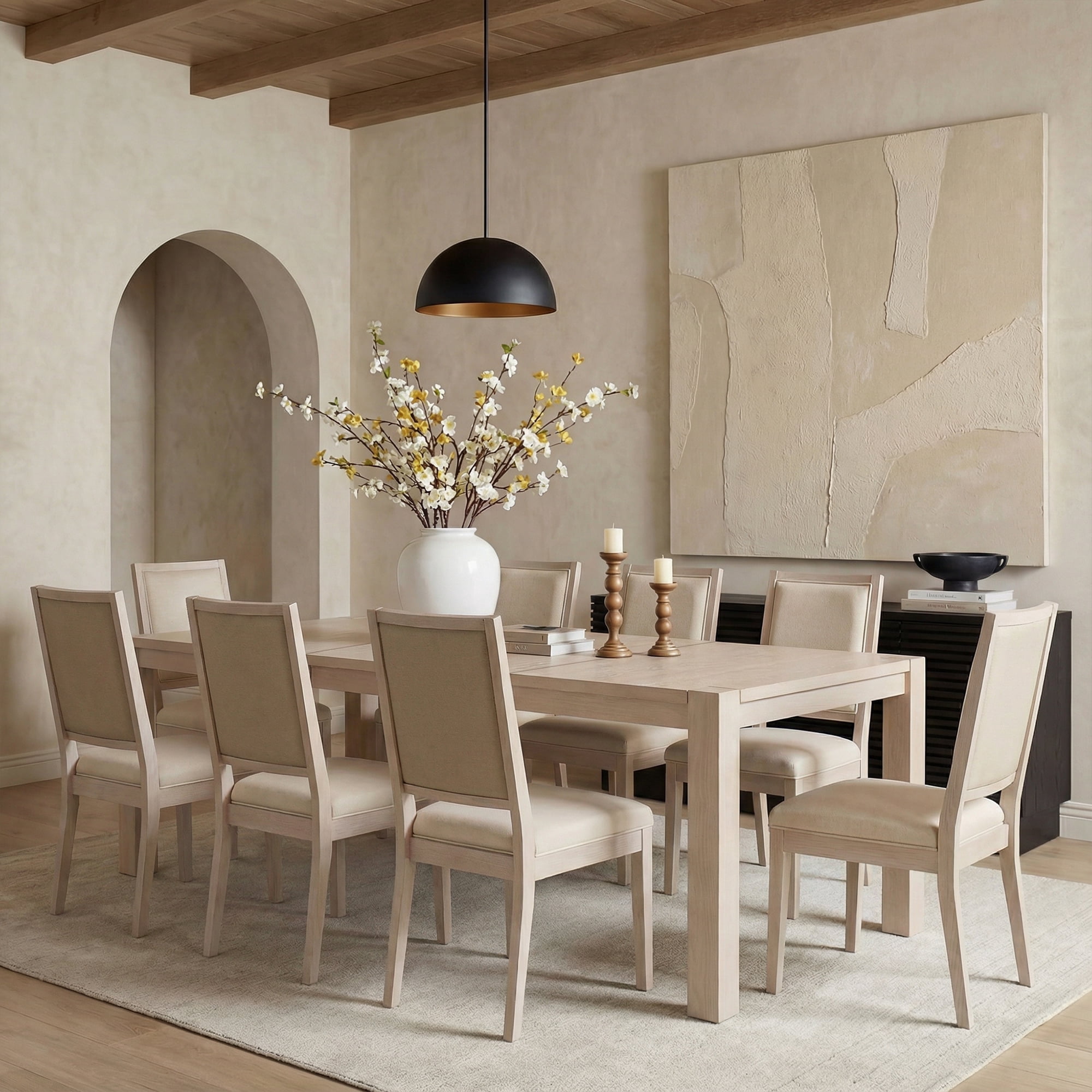 60"-80" Expandable Dining Table Set for 8, Farmhouse Kitchen Table & 7 ...
