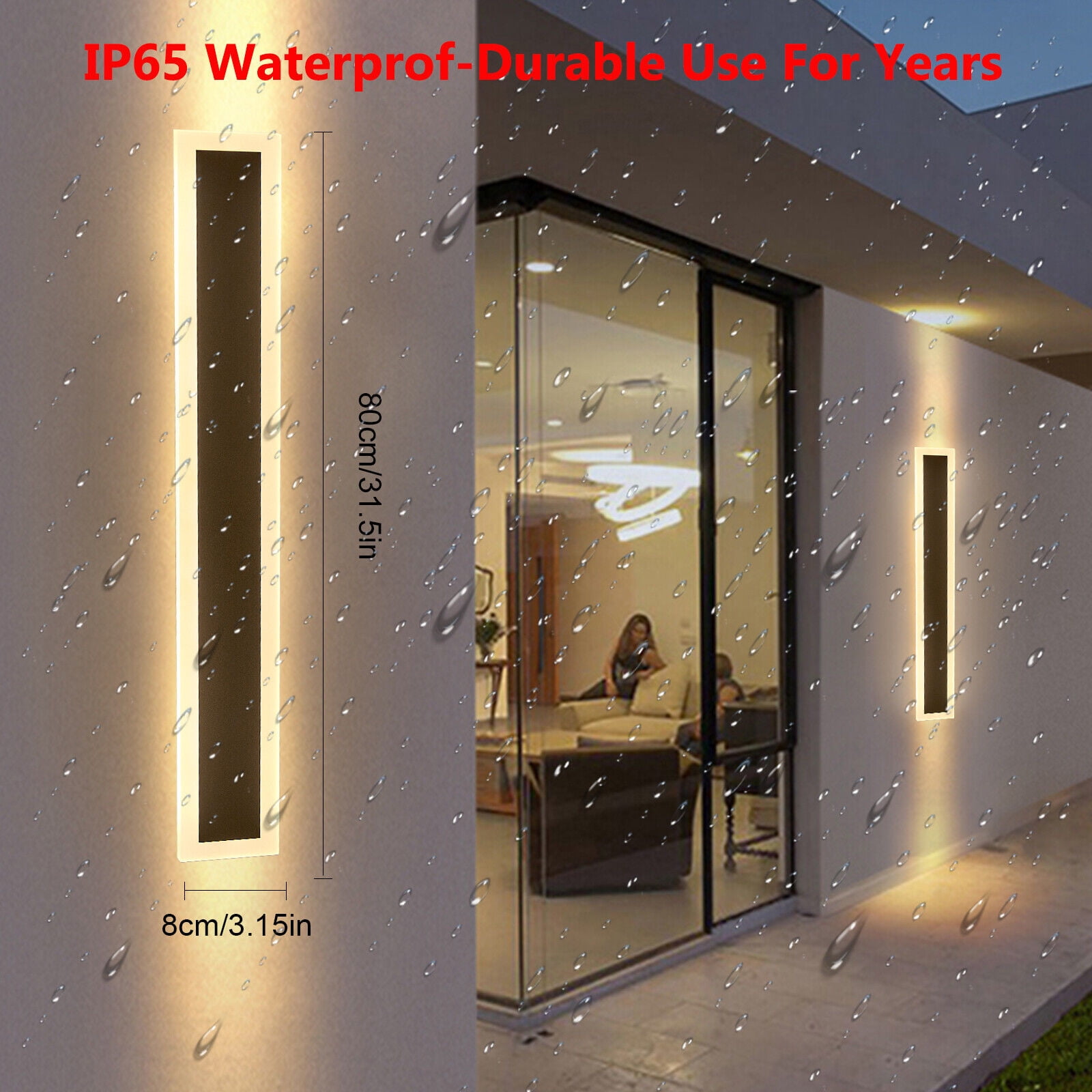 60/80CM LED Wall Light Sconce Waterproof Outdoor Lamp Long Strip 3000K ...