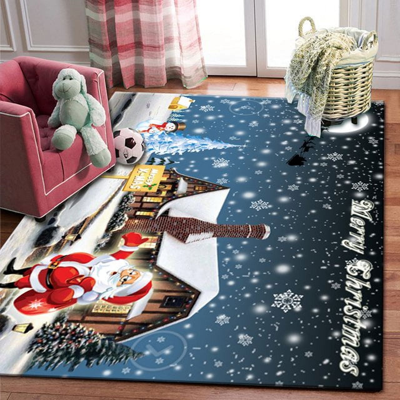 60*90cm Christmas Area Rugs for Living Room Bedroom，Snowflake Santa ...