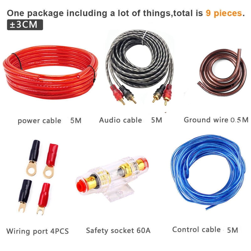 60 AMP Fuse Holder 8GA Power Cable Subwoofer Speaker Car Audio Wire ...