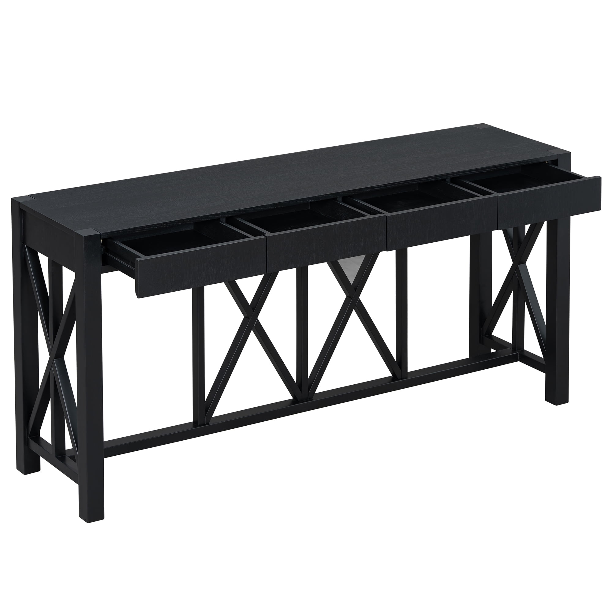 60" Acacia Veneer Console Table with 4 Drawers, Modern Farmhouse ...