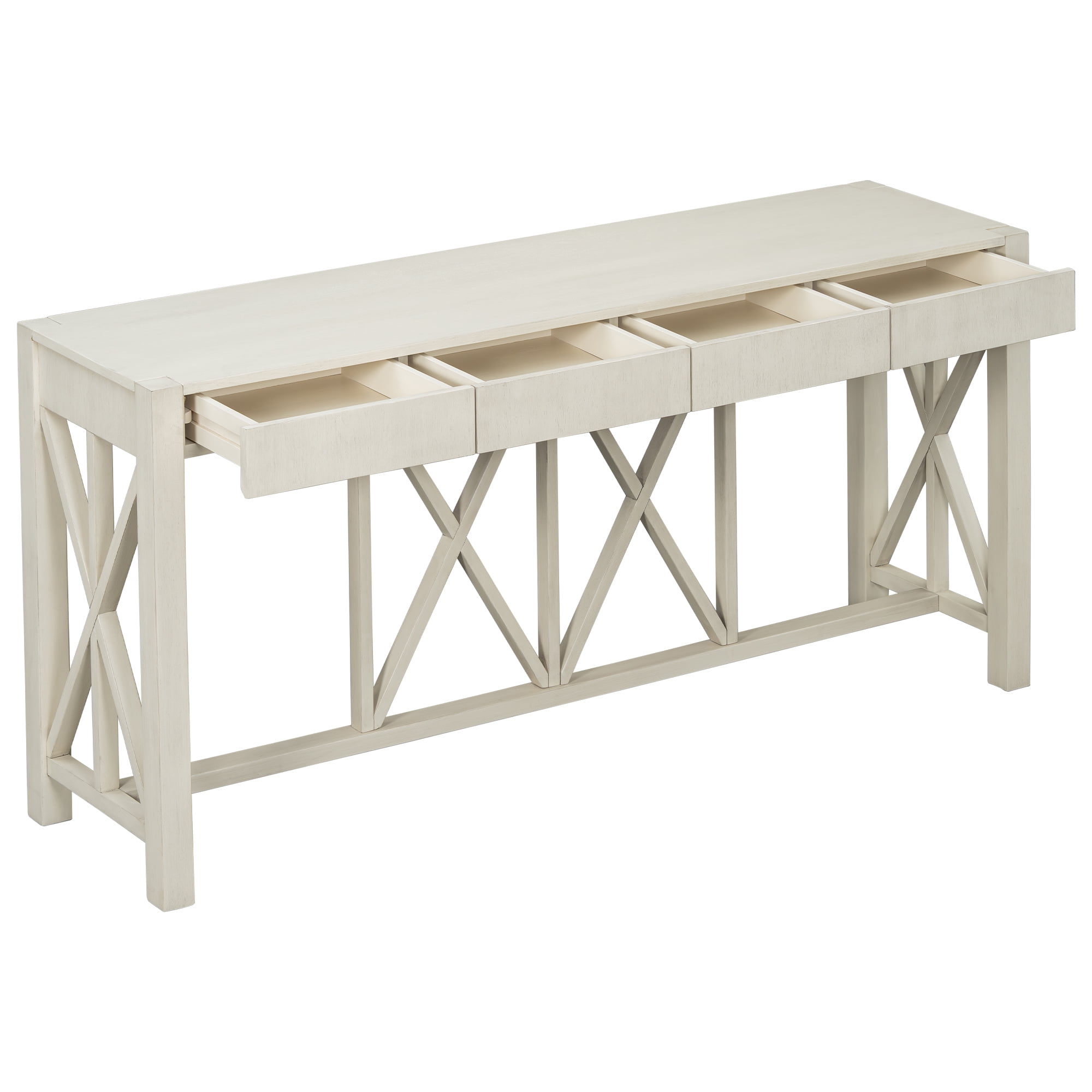 60" Acacia Veneer Console Table with 4 Drawers, Modern Farmhouse ...