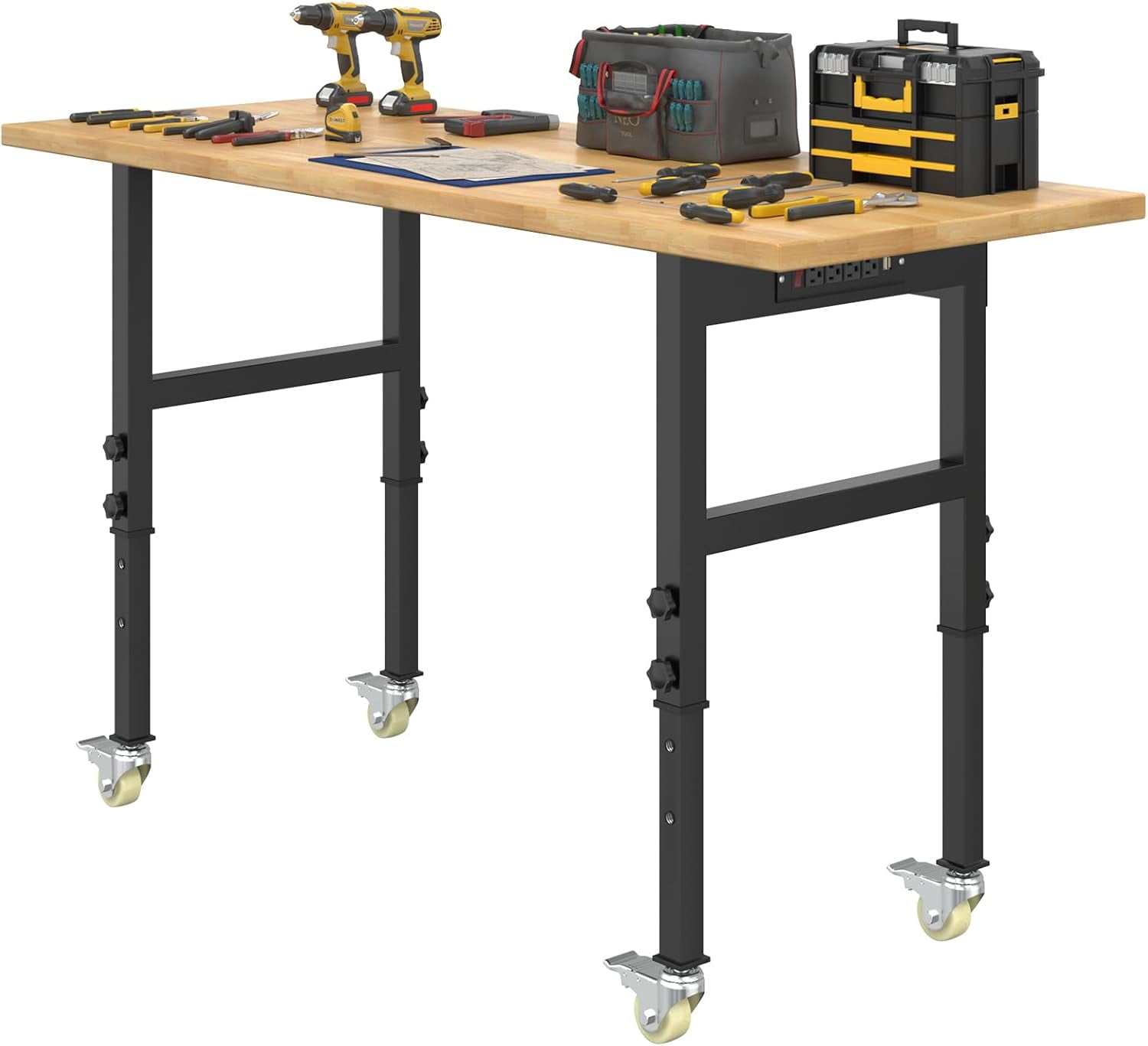 60" Adjustable Height Workbench with Power Outlets, Heavy Duty Work ...