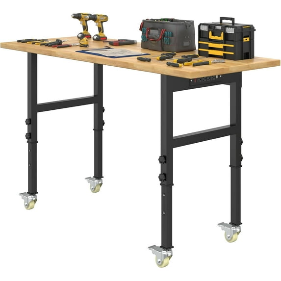 60" Adjustable Height Workbench with Power Outlets, Heavy Duty Work ...