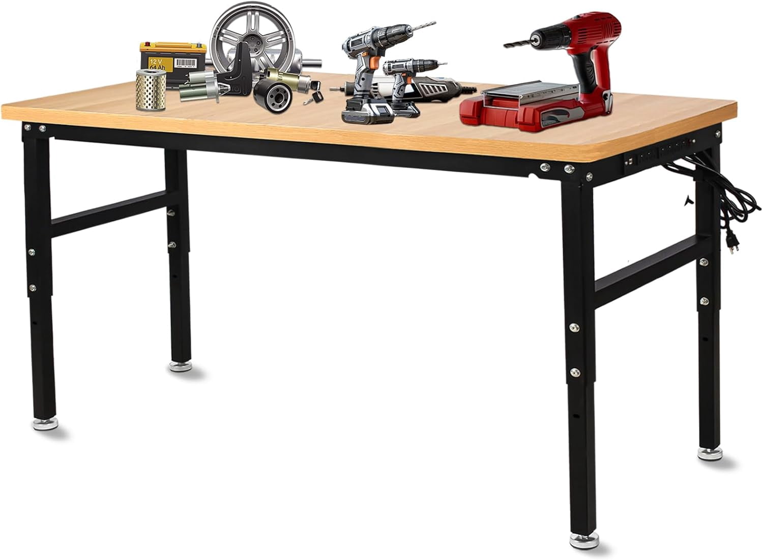 60'' Adjustable Work with Power Outlet, Work Table for Garage,2000 Lbs ...