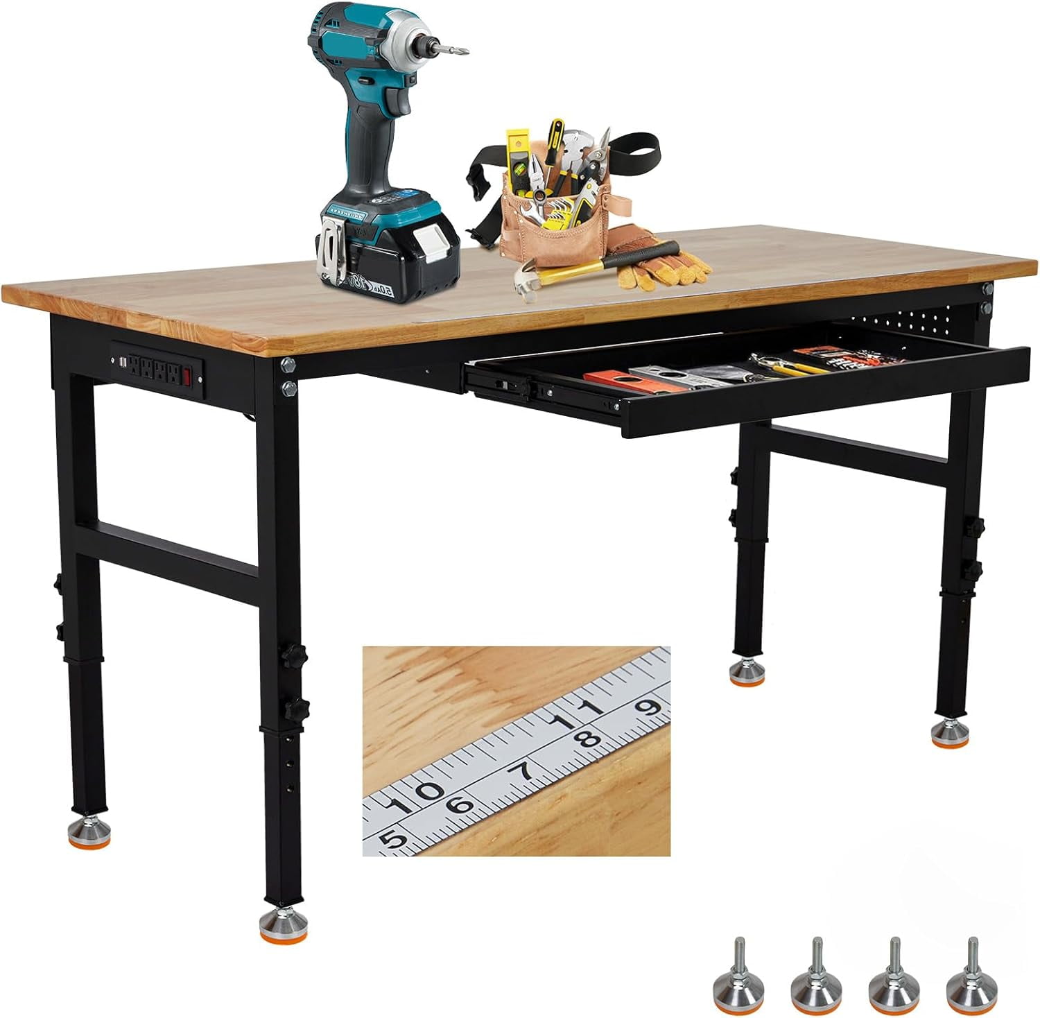 60" Adjustable Workbench with Drawer & Power Outlet,2200 Lbs Load ...