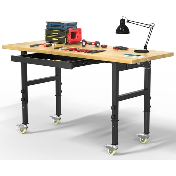 60" Adjustable Workbench with Drawers, Heavy Duty Work Bench with ...