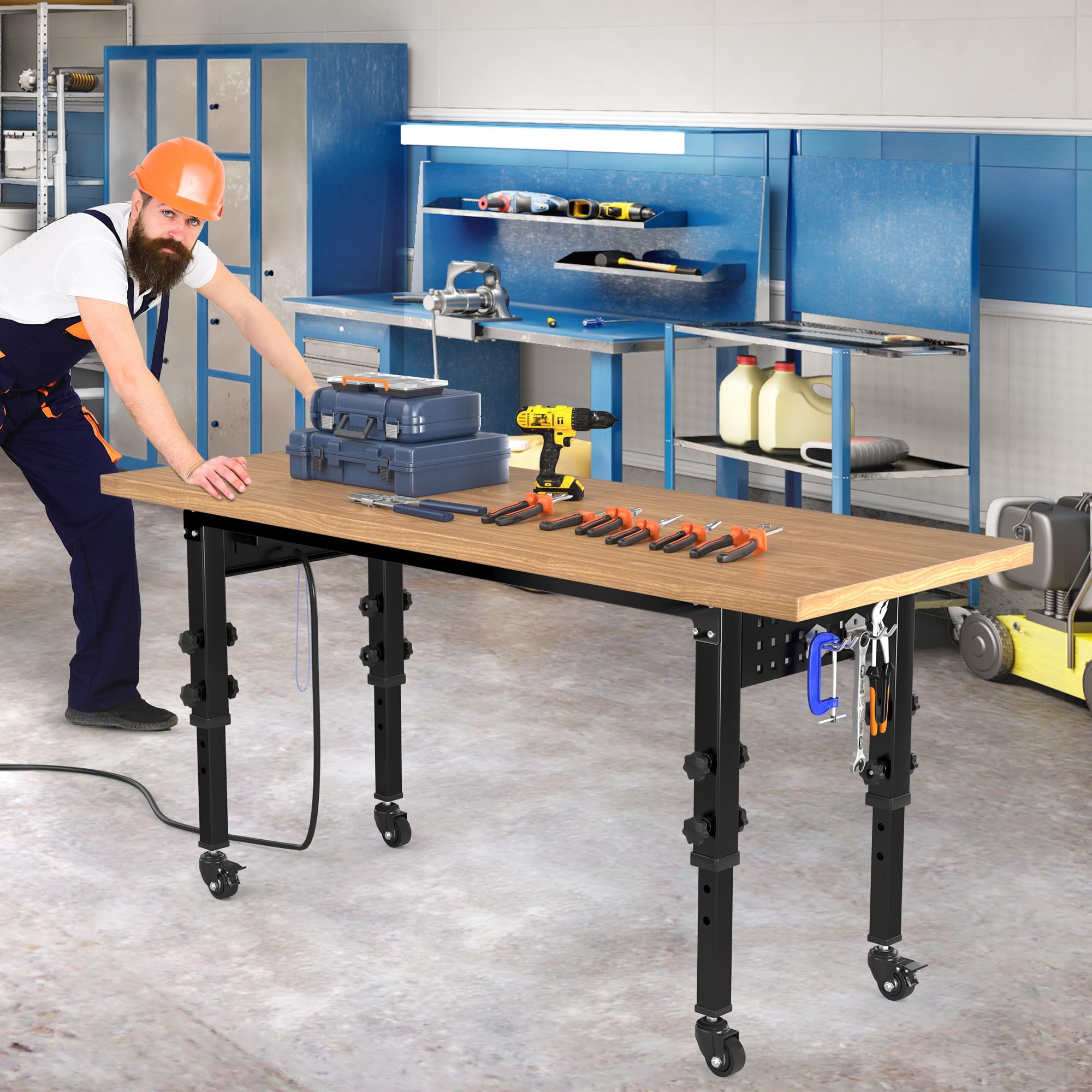 60''Adjustable Workbench for Garage, Heavy-Duty Work Bench with Wheels ...
