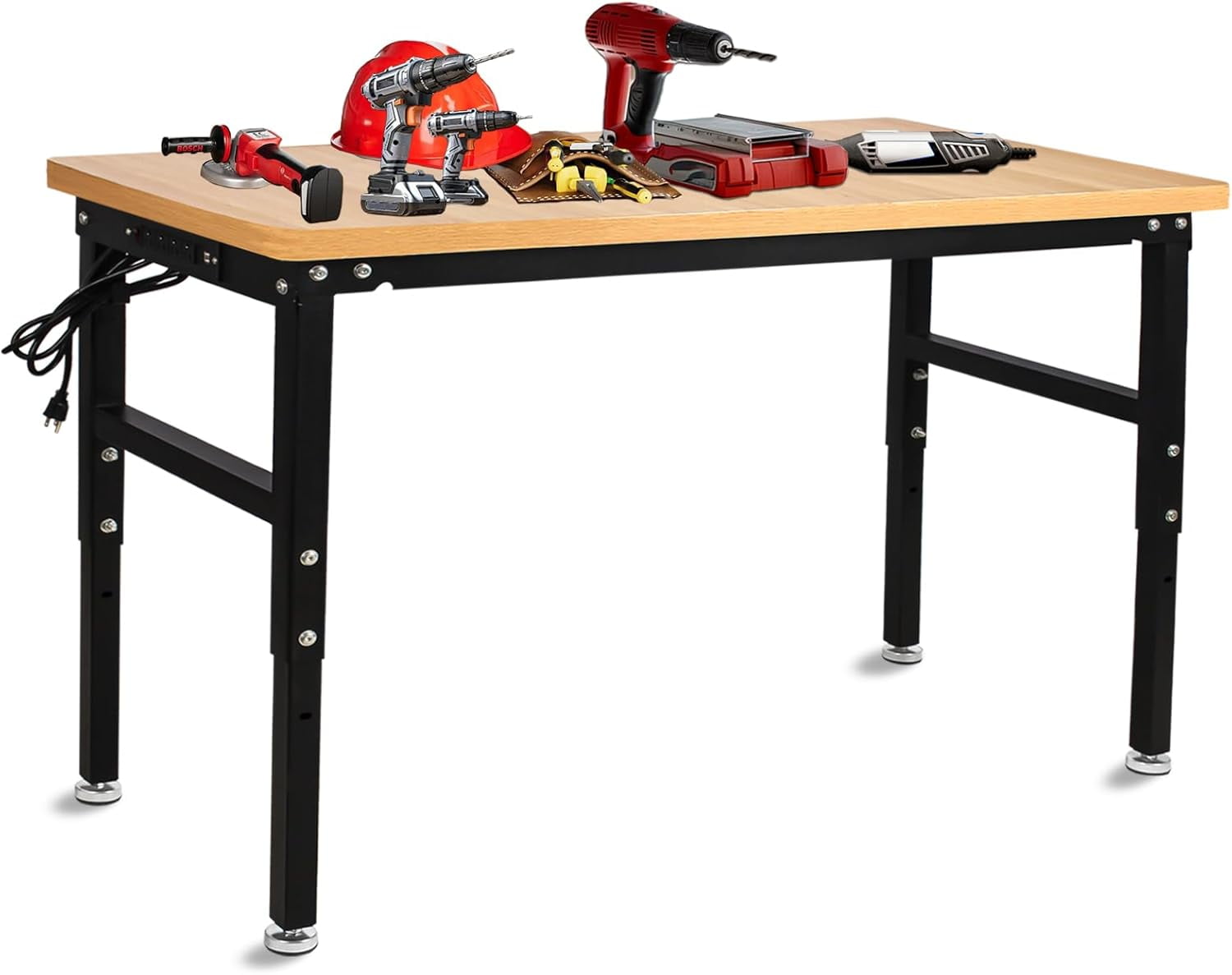 60'' Adjustable Workbench with Power Outlet, 2000 Lbs Capacity Work Benches for Garage, Wood ...