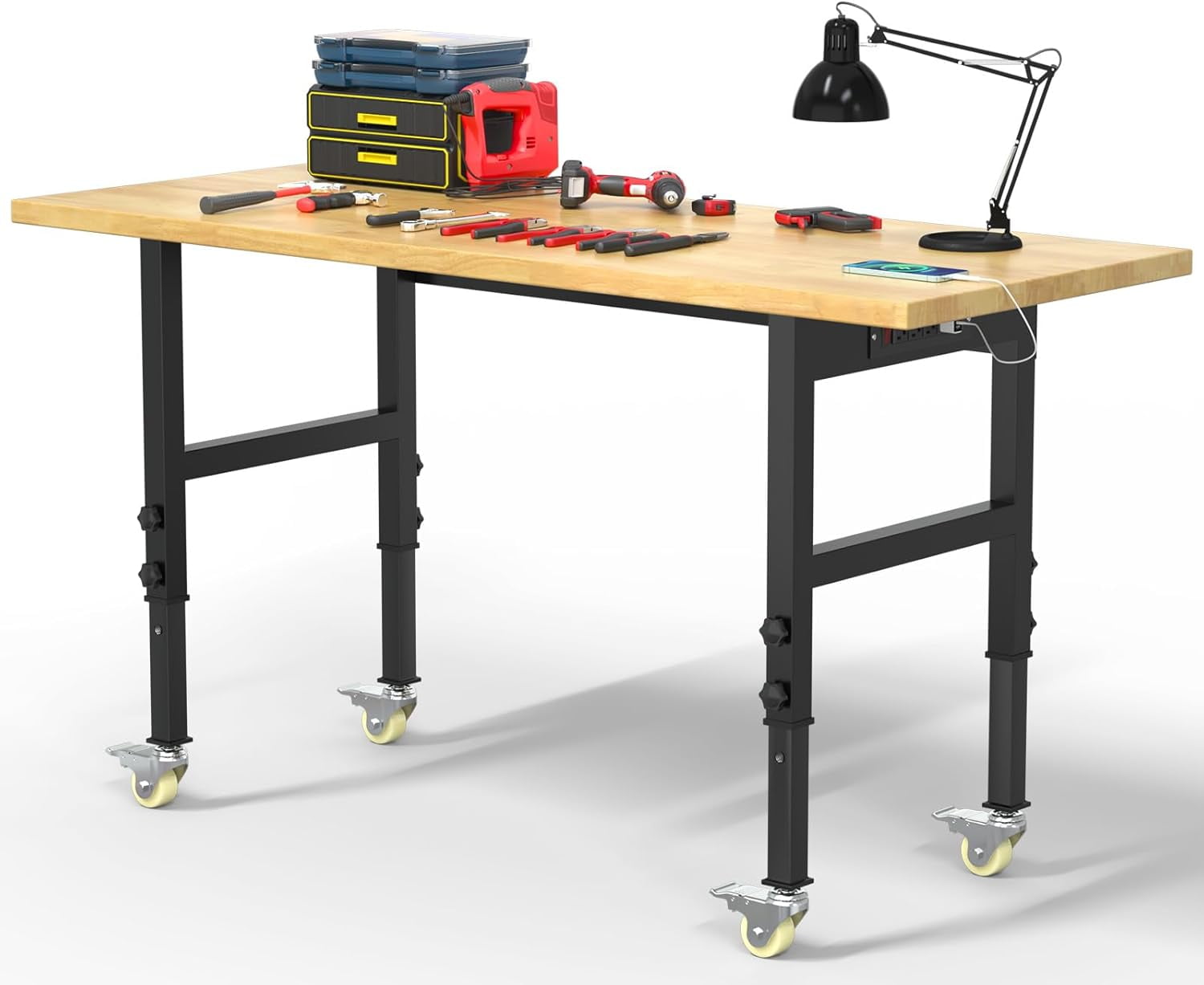 60 "Adjustable Workbench with Power Outlets & Wheels,Heavy Duty Work ...