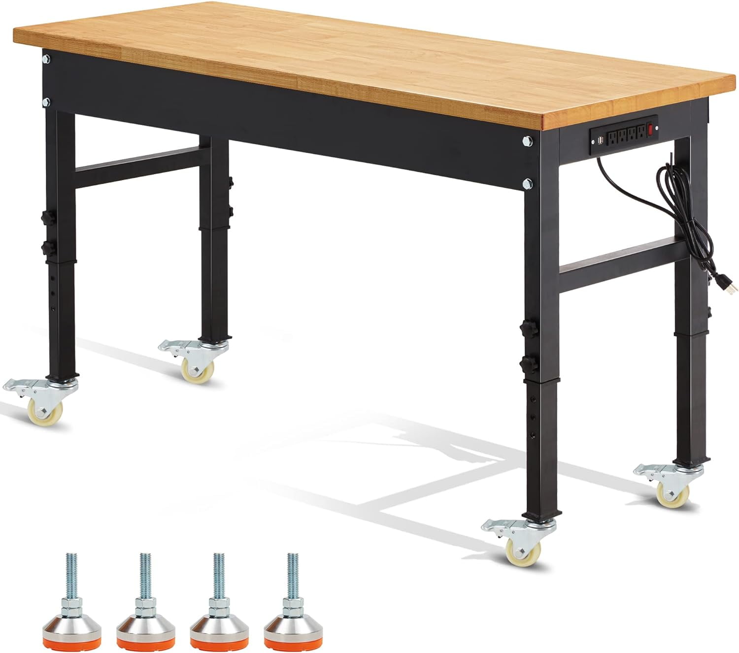 60" Adjustable Workbench,Rolling Heavy-Duty Worktable with Power Outlet ...