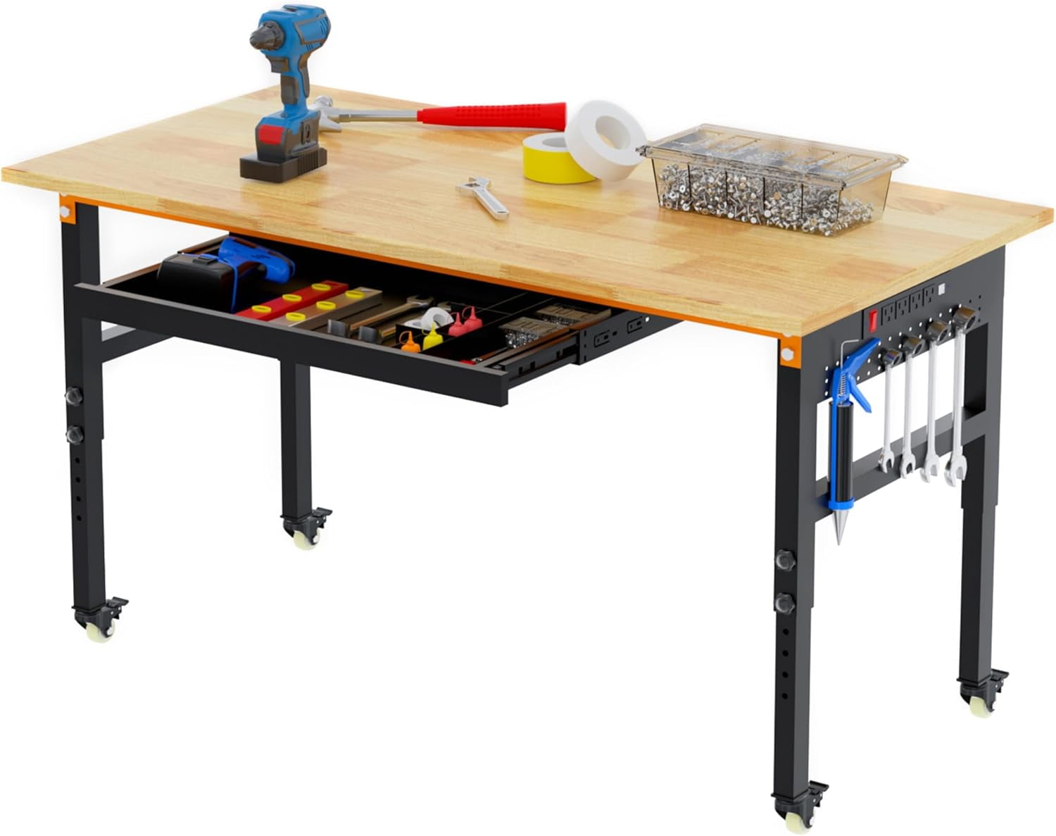 60" Adjustable Workbench on Wheels, 2000 LBS Heavy Duty Work Table with ...