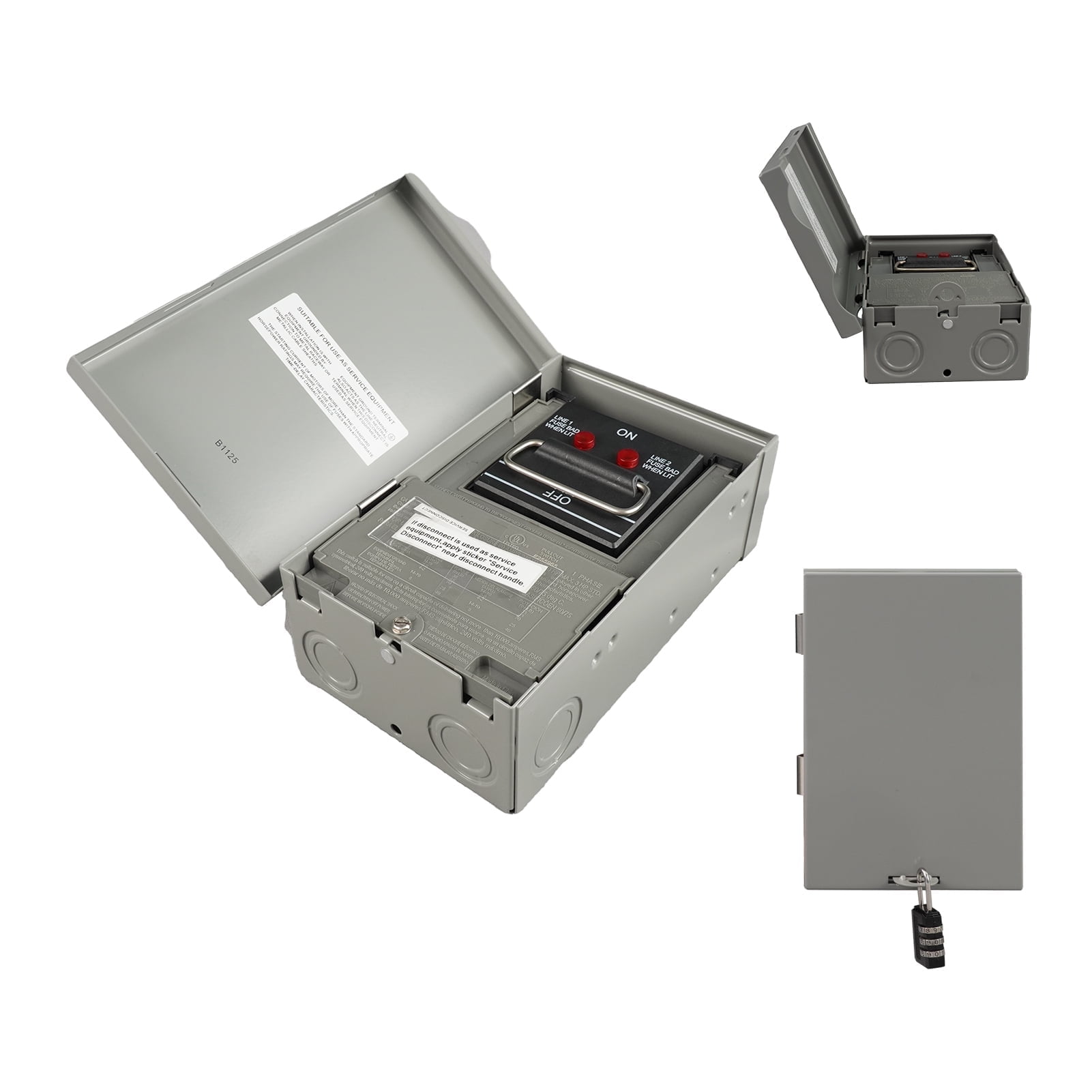 60 Amp 240V Fused AC Disconnect Box - Outdoor Waterproof Metal ...