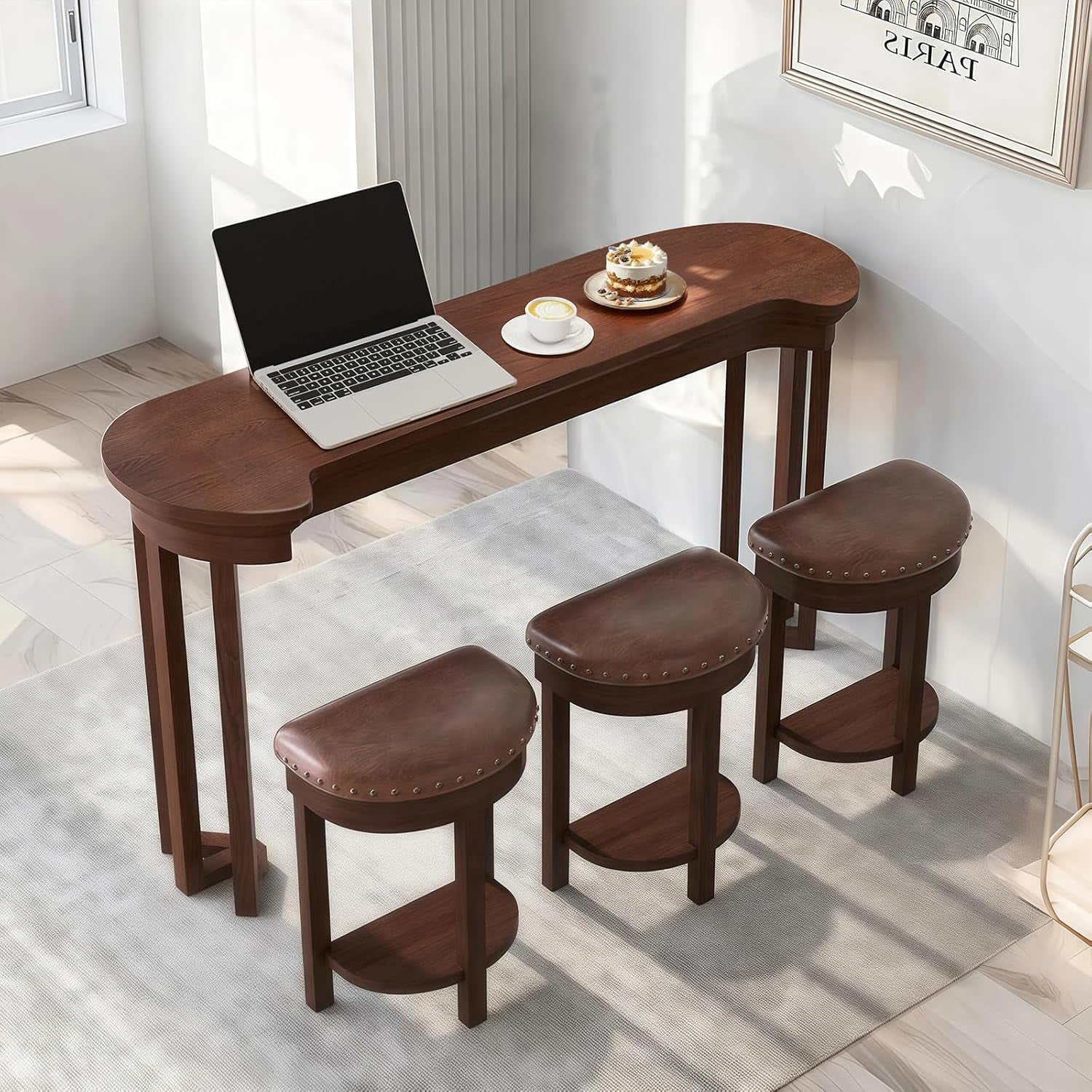 60'' Bar Table and Chairs Set, Industrial Breakfast Table Set ...