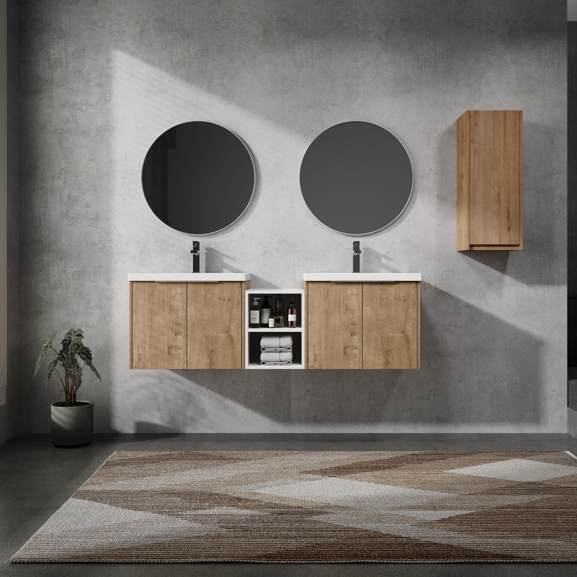 60" Bathroom Vanity Combo: Main Cabinets, Side Cabinet & Small Shelves ...