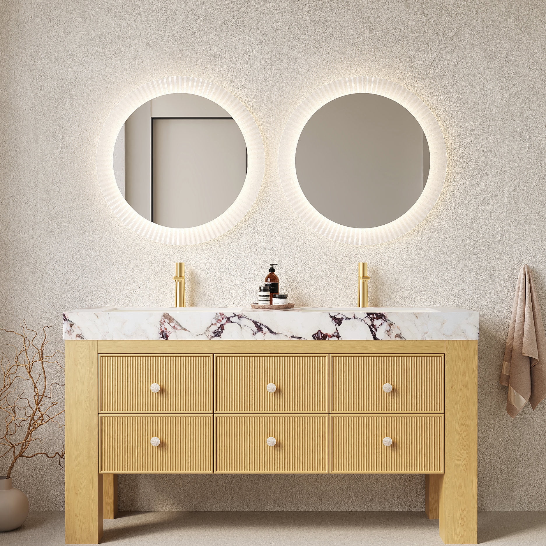60" Bathroom Vanity with Double Ceramic Sinks | Ideal for Family ...