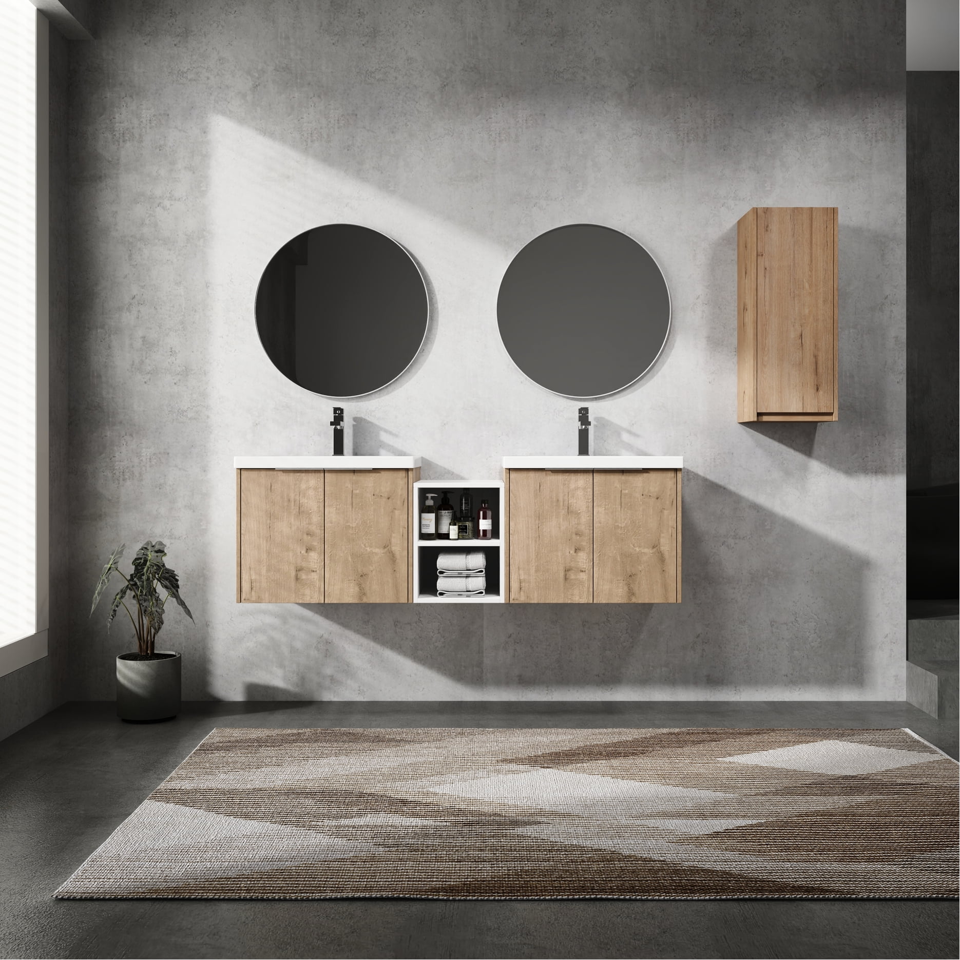 60" Bathroom Vanity With Sink And Side Cabinet. Contemporary Design ...