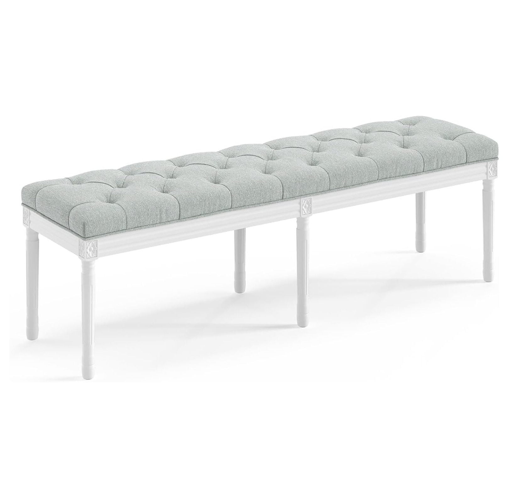 60 Bedroom Bench Vintage French Tufted End of Bed Bench Upholstered Fabric Ottoman Bench with Carved White Legs for Bedroom Dining Bench Piano