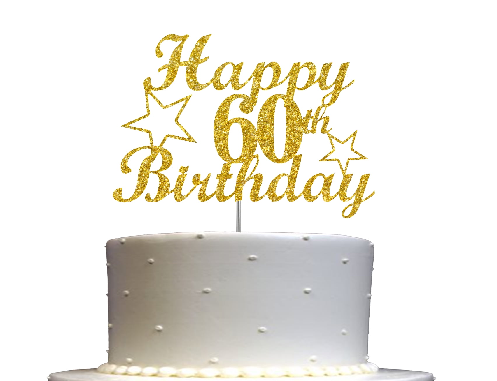 60 Birthday Cake Topper Gold Glitter, 60th Party Decoration Ideas ...