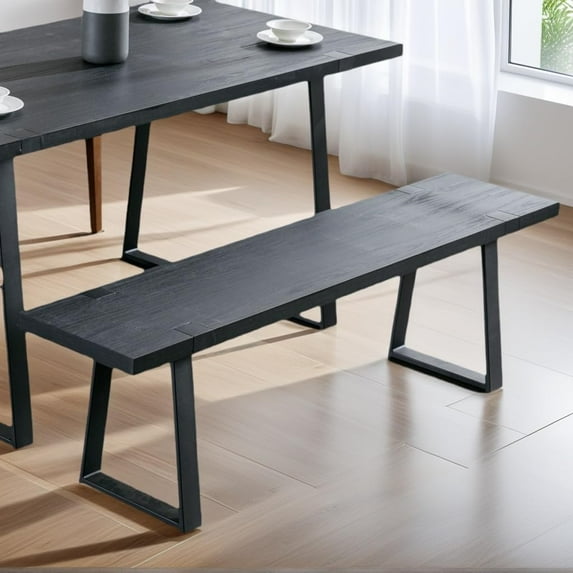 60" Black Dining Bench, Wooden Table Bench with Metal Legs, Modern ...
