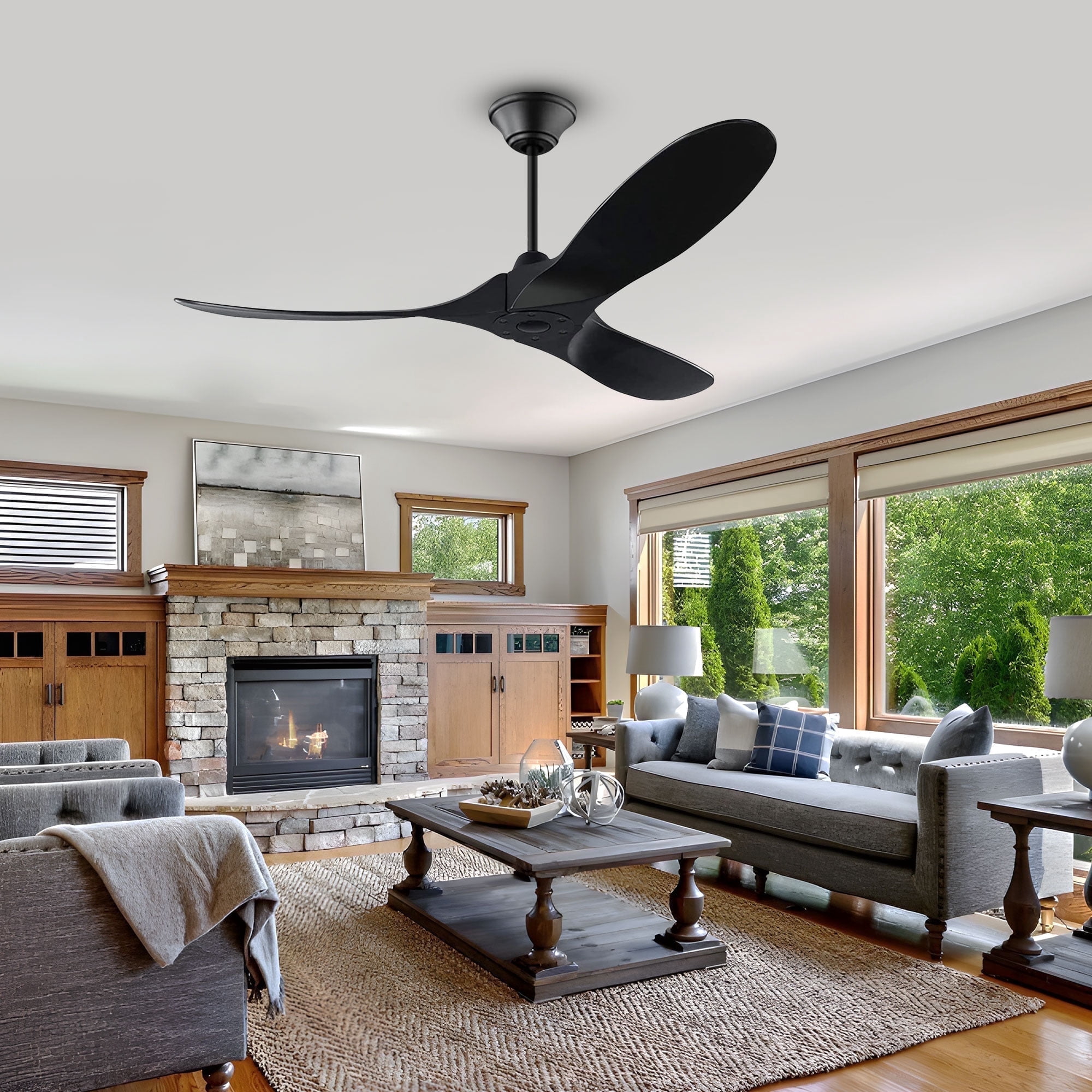 Doozoler 60" Black Outdoor Ceiling Fan for Patios with Remote, Modern 3 ...