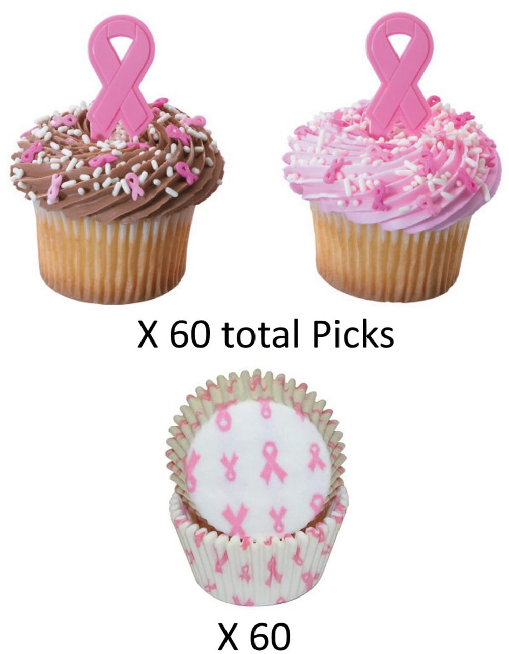 60 Breast Cancer Awareness Pink Ribbon Survivor Cupcake Liners and ...