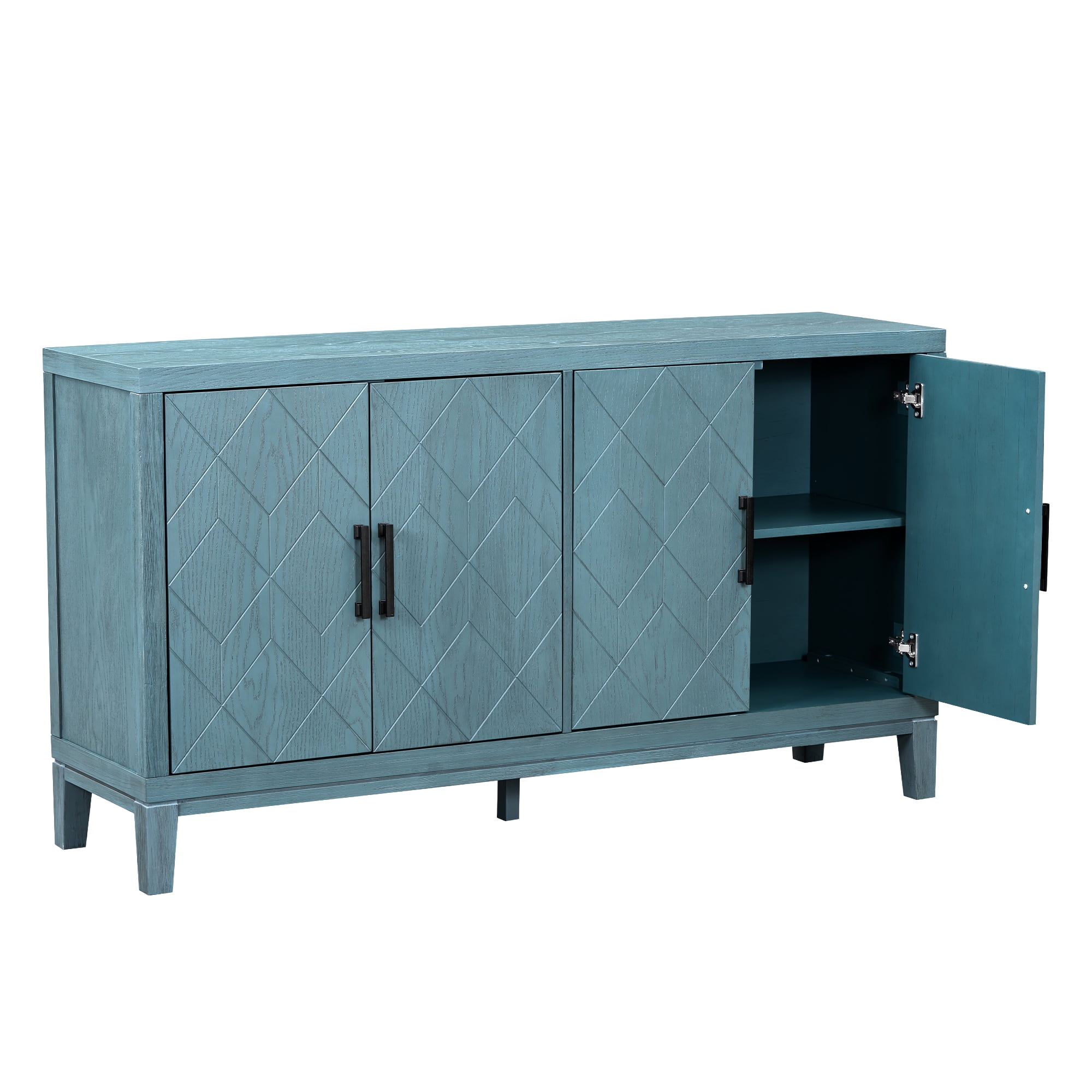 60'' Buffet Cabinet With 4 Doors, Adjustable Shelf, Long Handle Retro ...