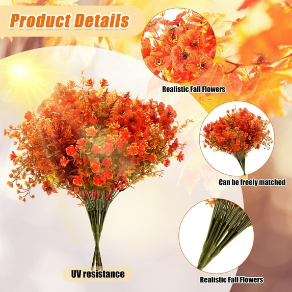 60 Bundle Fall Artificial Flowers Outdoor UV Resistant Autumn Orange ...